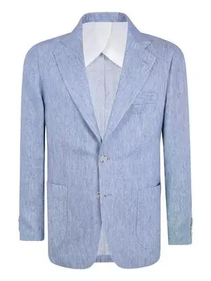BARBA NAPOLI Single-breasted Linen Blazer - Blue