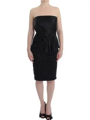 MASHA MA Embellished Strapless Pencil Dress - Black