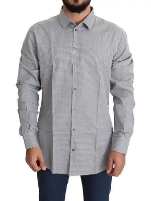 Dolce & Gabbana White Checkered Gold Dress Cotton Shirt - Black