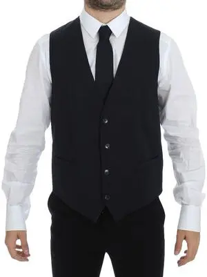 Dolce & Gabbana Single Breasted Cotton Stretch Vest - Blue