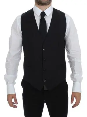 Dolce & Gabbana Striped Single-breasted Vest - Black