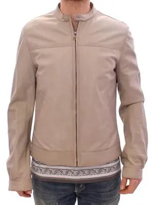 Dolce & Gabbana Leather Biker Jacket - Beige