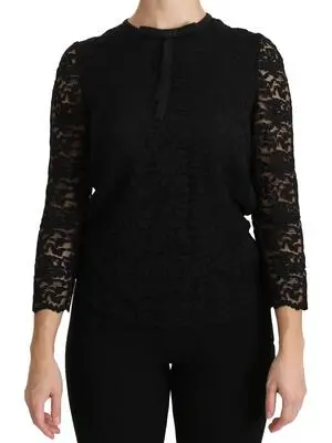 Dolce & Gabbana Lace Long Sleeve Crewneck Blouse - Black