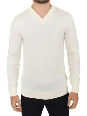 Ermanno Scervino V-neck Wool Blend Pullover Sweater - White