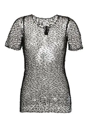 MAISON MARGIELA Dot-embroidered Semi-sheer Top - Black