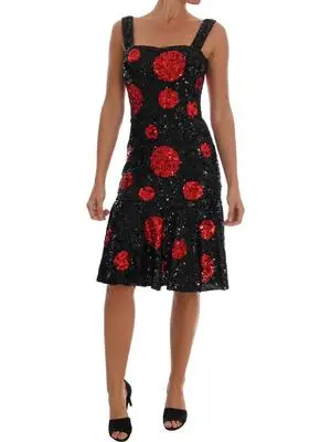 Dolce & Gabbana Polka Dot Sequined Shift Dress - Black