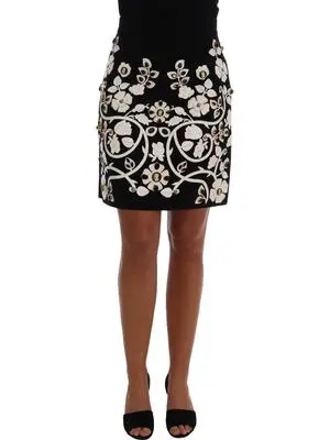 Dolce & Gabbana Floral Crystal-embellished Pencil Skirt - White