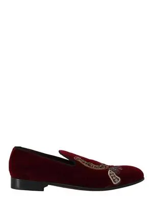 Dolce & Gabbana Velvet Loafers With Sequined Embroidery - Bordeaux