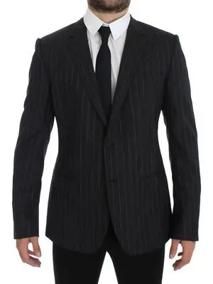 Dolce & Gabbana Striped Slim Fit Wool Blazer - Gray