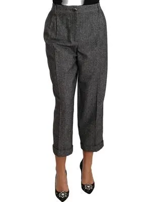 Dolce & Gabbana Wool Blend Pleated Cropped Trousers - Gray