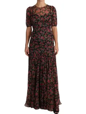 Dolce & Gabbana Floral Roses A-line Maxi Gown - Black