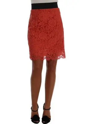 Dolce & Gabbana Macramé Lace Pencil Skirt - Orange