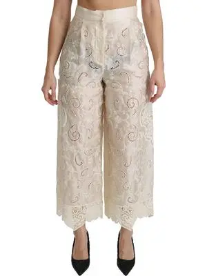 DOLCE & GABBANA Lace High-Waisted Cropped Palazzo Pants