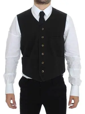Dolce & Gabbana Dolce & Gabbana Black Cotton Blend Single Breasted Vest Black