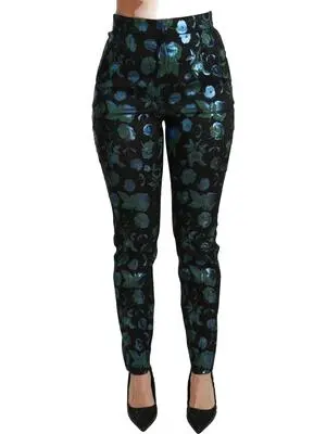 Dolce & Gabbana Floral Metallic Slim Pants - Blue