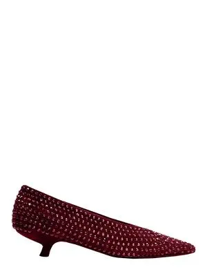 LA ROSE Heeled Ballerina Shoes With Crystal Embellishments - Red