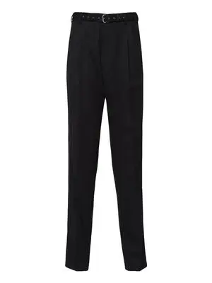 Prada Belted Wool Straight-leg Trousers - Nero