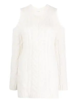 PAROSH Off-shoulder Crochet Jumper - White
