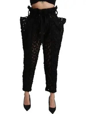 Dolce & Gabbana Floral Lace High Waist Tapered Pants - Black