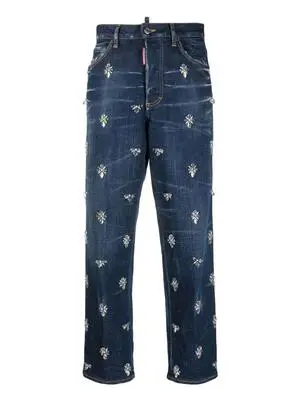 Dsquared2 Crystal Embellished High-rise Jeans - Navy Blue