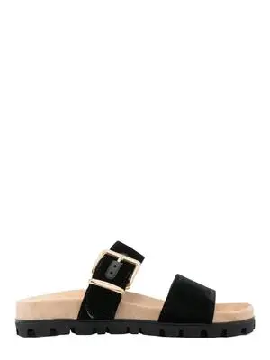 Miu Miu Suede Buckle Slides - Nero