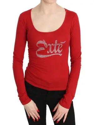 EXTE Crystal Embellished Long Sleeve Top - Red