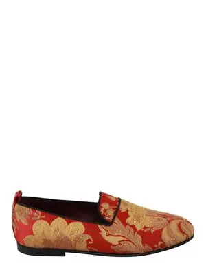 DOLCE & GABBANA Dolce & Gabbana Red Gold Brocade Loafers Slides