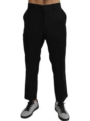 DOLCE & GABBANA Black Cotton Wool Formal Dress Pants