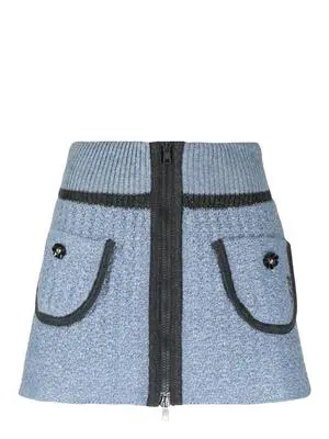 CORMIO Floral-embroidered Knitted Miniskirt - Blue Pervinca