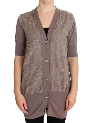 PINK MEMORIES Lace Cotton Cardigan Sweater - Purple