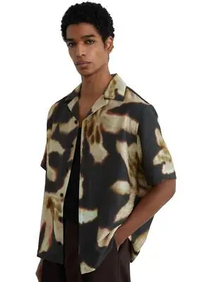 REISS Springs Graphic Floral-print Short-sleeve Shirt - Black