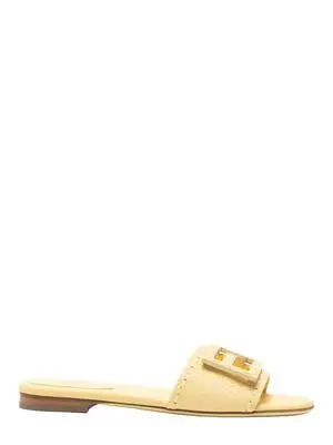 Fendi Baguette Leather Slides - Yellow