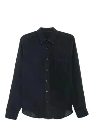 120% Lino Contrast-stitch Pocket Shirt - Blue