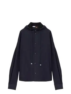Loewe X Paula's Ibiza Linen-blend Hooded Shirt With Anagram - Navy