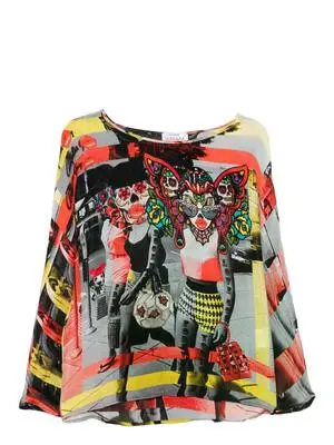 THE ARTISTYLIST Graphic-print Long-sleeve Blouse - Black