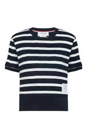 Thom Browne Striped T-shirt With Scalloped Edge - Blue