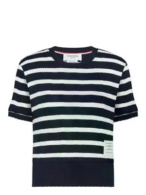 Thom Browne Striped T-shirt With Scalloped Edge - Blue