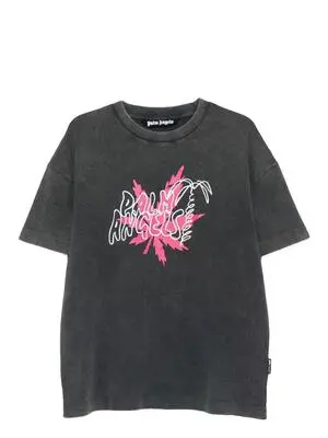 Palm Angels Logo-print Faded-effect T-shirt - Grey