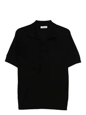KANGRA Ribbed-knit Polo-collar T-shirt - Black
