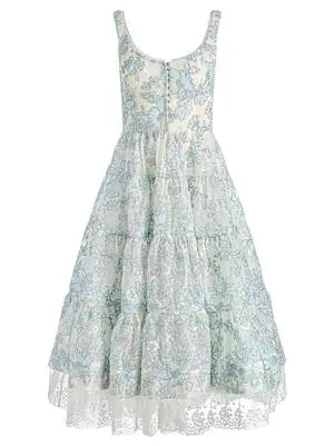 Alice + Olivia Clover Cutwork Lace Midi Dress - Black | Editorialist