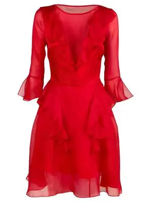 CATALINA Rhea Ruffled Silk Dress - Red