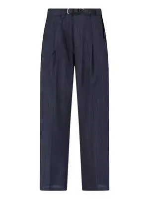 WHITE SAND Pinstripe Belted Trousers - Blue