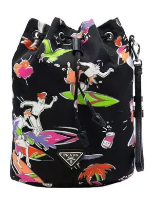 Prada 2000-2013 Tessuto Graphic Surf Drawstring Pouch - Black