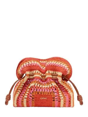 Loewe X Paula's Ibiza Medium Raffia Flamenco Clutch - Orange