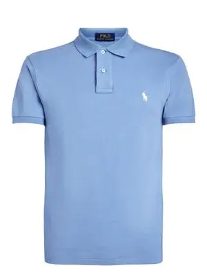 Polo Ralph Lauren Cotton Mesh Custom Slim Fit Polo Shirt With Embroidered Pony - Blue