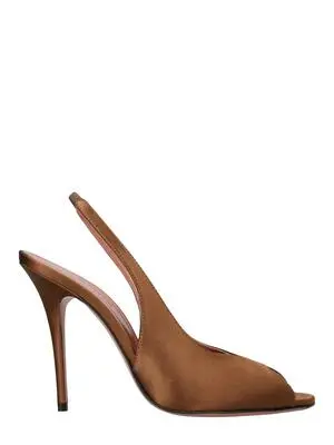 Amina Muaddi Satin Kristina Slingback Sandals 105 - Brown