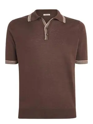 FIORONI CASHMERE Linen-cotton Polo Shirt - Brown