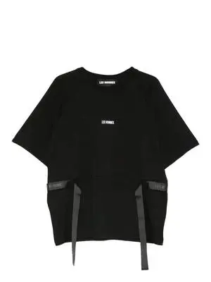 LES HOMMES Logo-embroidered T-shirt - Black