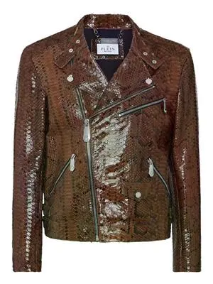 Philipp Plein Python Leather Jacket - Brown