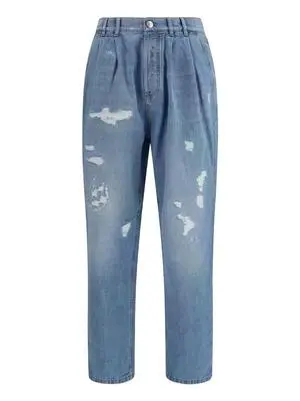 Brunello Cucinelli Distressed Pleated Jeans - Blue